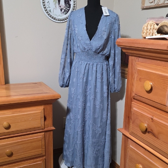 Simplee Apparel | Dresses | Simplee Apparel Dusty Blue Floral Smocked ...